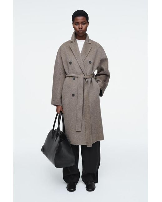 COS Oversized Double-breasted Wool Coat in Brown | Lyst UK