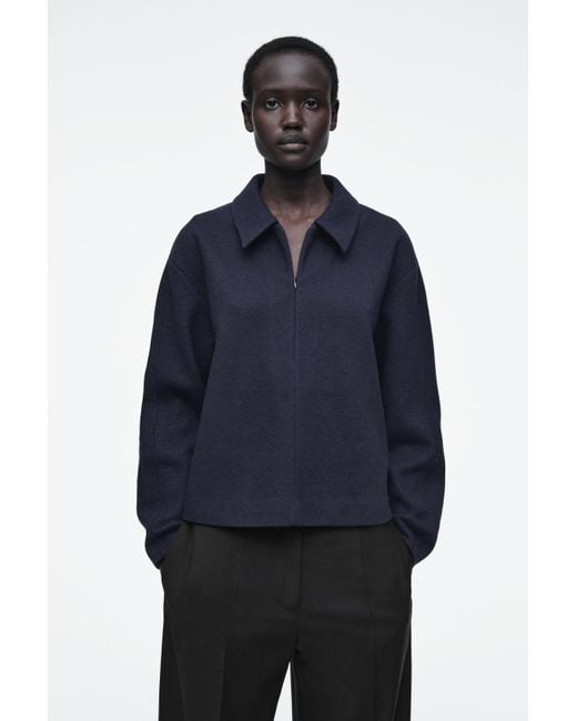COS Boiled-wool Zip-up Cardigan in Blue | Lyst