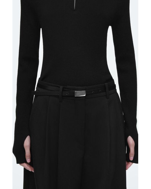 COS Bar-detail Slim Leather Belt in White | Lyst