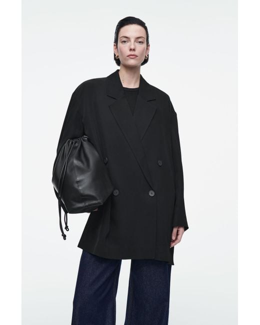 COS Oversized Draped Double-breasted Blazer in Black | Lyst