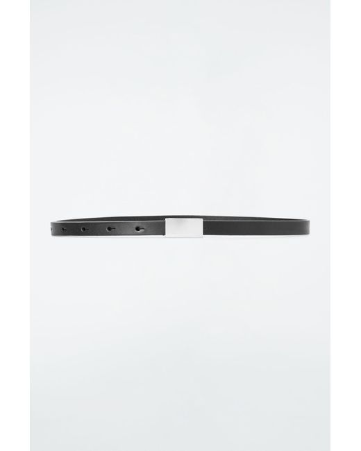 COS Bar-detail Slim Leather Belt in White | Lyst