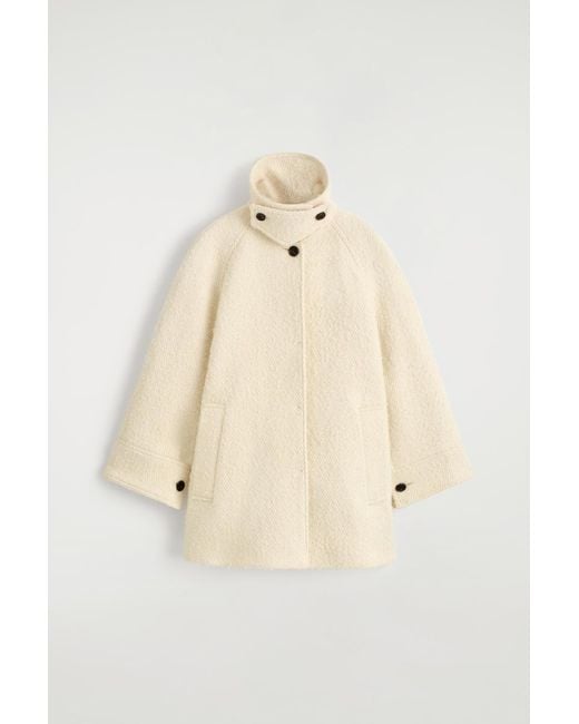 COS Funnel-Neck Wool-Herringbone Short Coat in Natural | Lyst UK