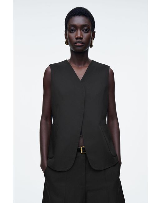 COS Wrap-front Linen-blend Waistcoat in Black | Lyst UK