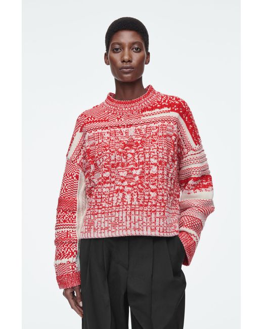 COS Fair Isle Wool And Cashmere Sweater in Red | Lyst UK