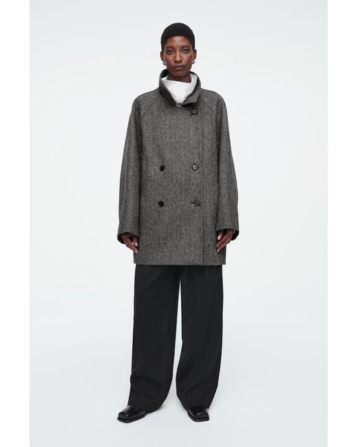 COS Oversized Double-breasted Wool Pea Coat in Gray | Lyst