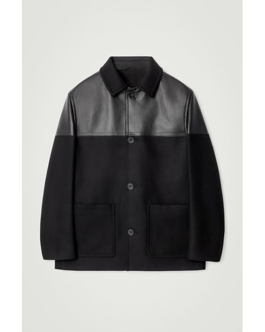 COS Leather-Panelled Donkey Jacket in Black for Men | Lyst UK