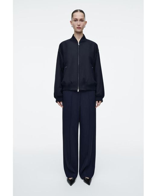 COS Oversized Wool Bomber Jacket in Blue | Lyst UK