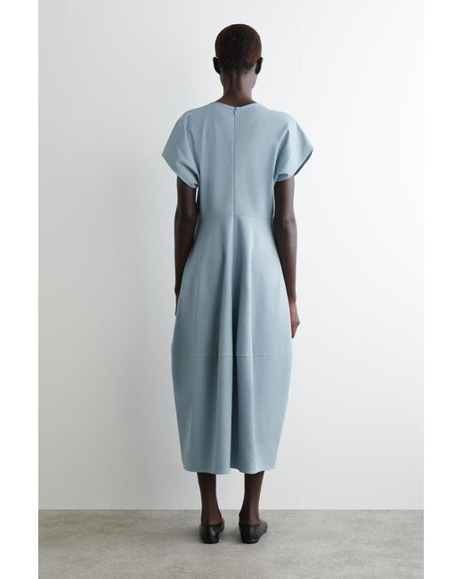 COS Sculpted Cotton Midi Dress in Blue | Lyst UK