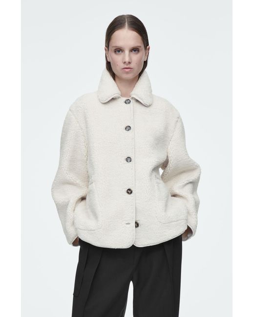 COS Collared Faux Shearling Jacket in Natural | Lyst