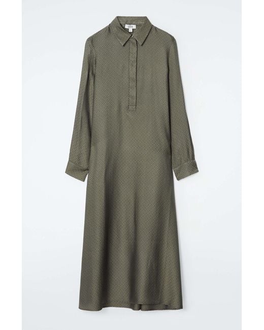 COS Herringbone Maxi Shirt Dress in Green | Lyst UK