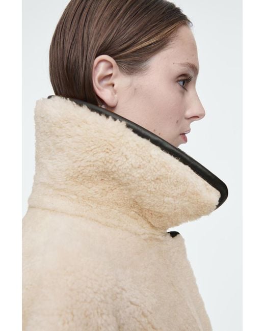 COS Leather-trimmed Shearling Coat in Natural | Lyst UK