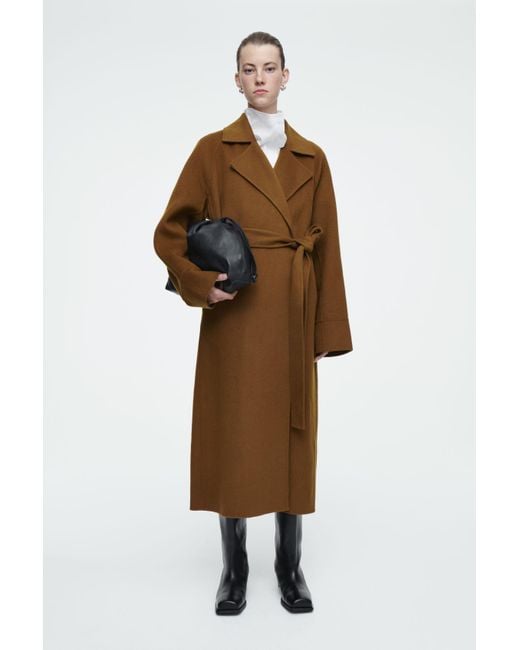 COS Belted Double-faced Wool Coat in Brown | Lyst