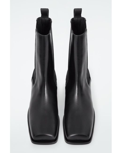 COS Square-toe Leather Chelsea Boots in Black | Lyst