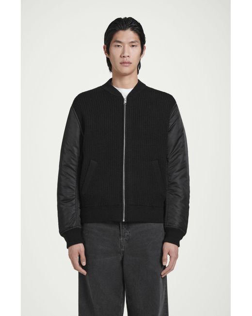 COS Merino Wool And Nylon Bomber Jacket in Black for Men | Lyst