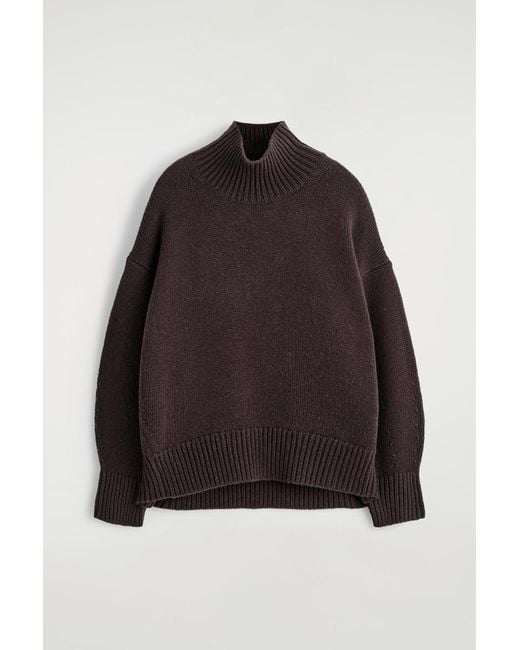 COS Chunky Funnel-Neck Wool Jumper in Brown | Lyst