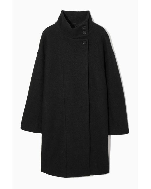 COS Funnel-neck Boiled-wool Coat in Black | Lyst