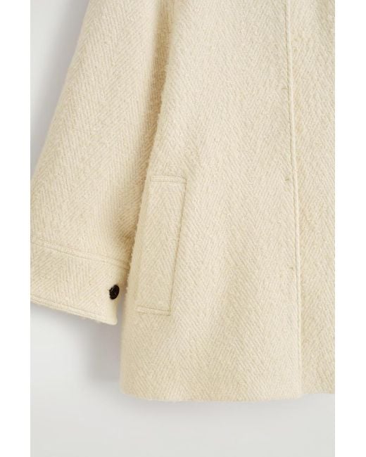 COS Funnel-Neck Wool-Herringbone Short Coat in Natural | Lyst UK