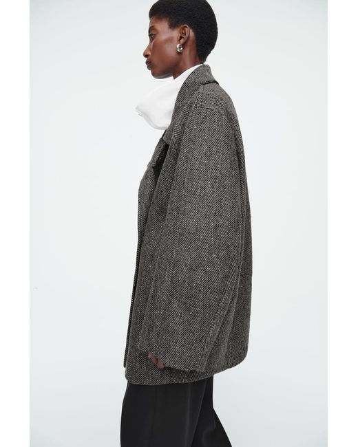 COS Oversized Double-breasted Wool Pea Coat in Gray | Lyst
