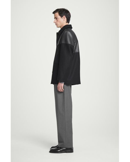 COS Leather-Panelled Donkey Jacket in Black for Men | Lyst UK