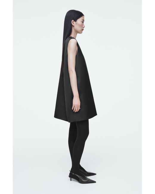 COS Satin Racer-neck Mini Dress in Black | Lyst UK