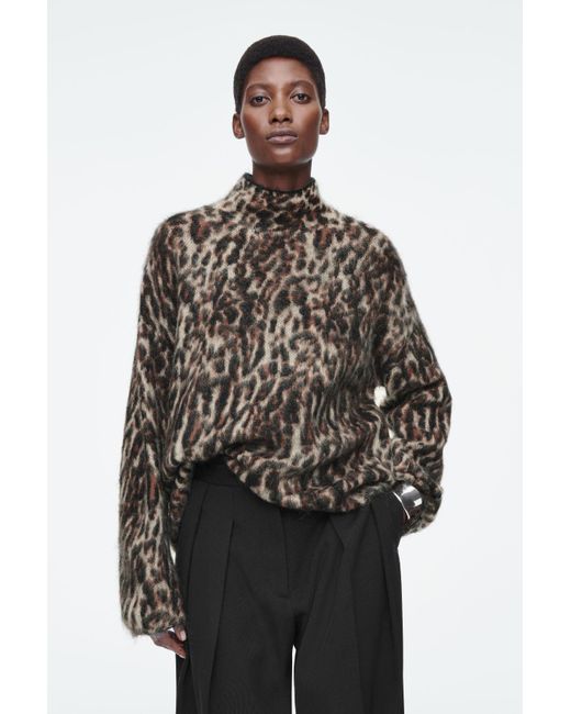 COS Leopard-jacquard Mohair-blend Jumper in Brown | Lyst