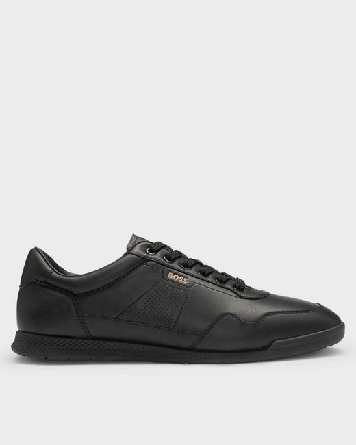 BOSS Titanium Nappa-leather Trainers With Perforated Details in Black ...