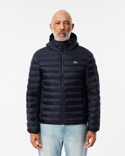 Lacoste Hooded Puffer Jacket in Blue for Men | Lyst