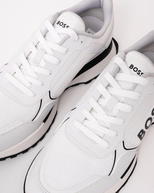 BOSS Boss Jonah Runn Mixed-Material Trainers With Large Logo in White ...