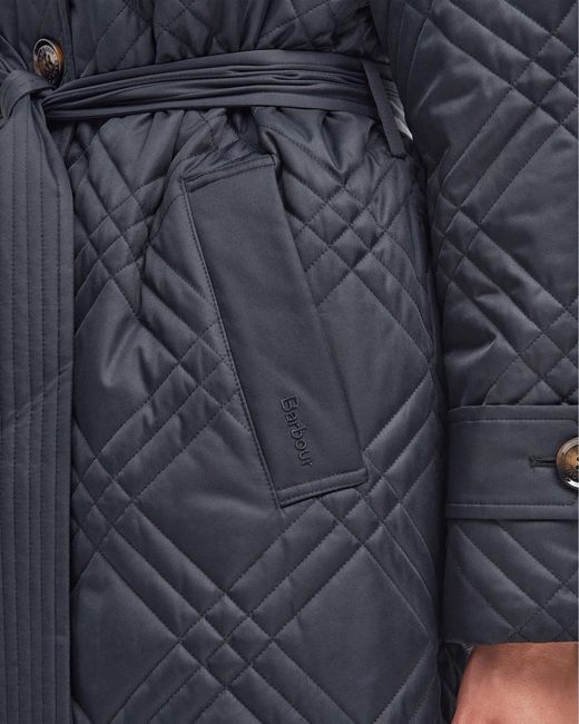 Barbour Mariah Long Quilted Trench Coat /Muted Cabernet Tartan in Blue ...