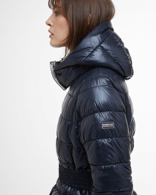 Barbour Aisha Long Puffer Jacket in Blue | Lyst