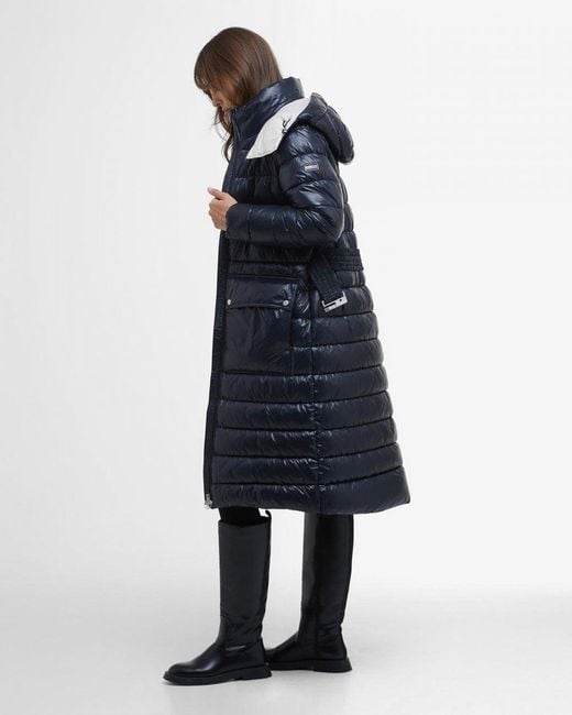 Barbour Aisha Long Puffer Jacket in Blue | Lyst