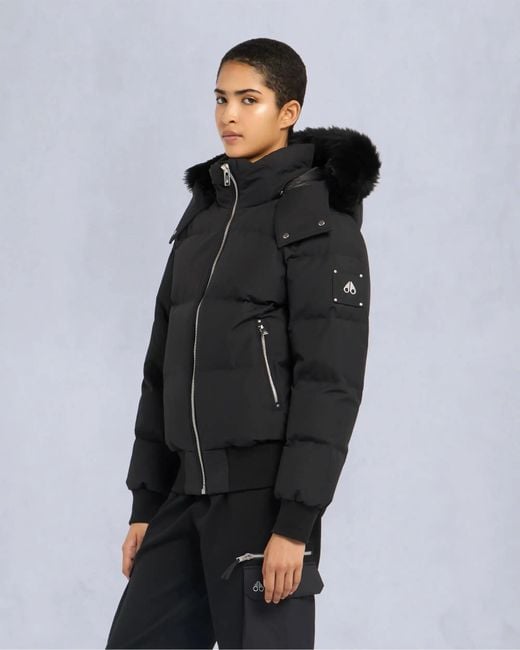 Moose Knuckles Cloud Shearling Bomber Jacket in Black | Lyst