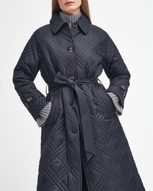 Barbour Mariah Long Quilted Trench Coat in Blue | Lyst