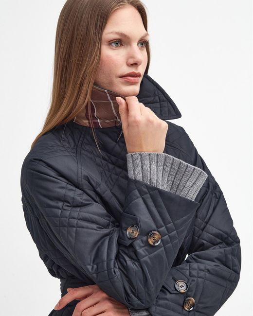 Barbour Mariah Long Quilted Trench Coat in Blue | Lyst