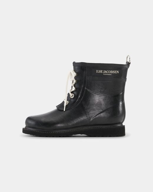 Ilse Jacobsen Rub Laced Short Rubber Boots in Black | Lyst UK