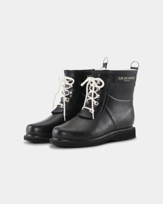 Ilse Jacobsen Rub Laced Short Rubber Boots in Black | Lyst UK
