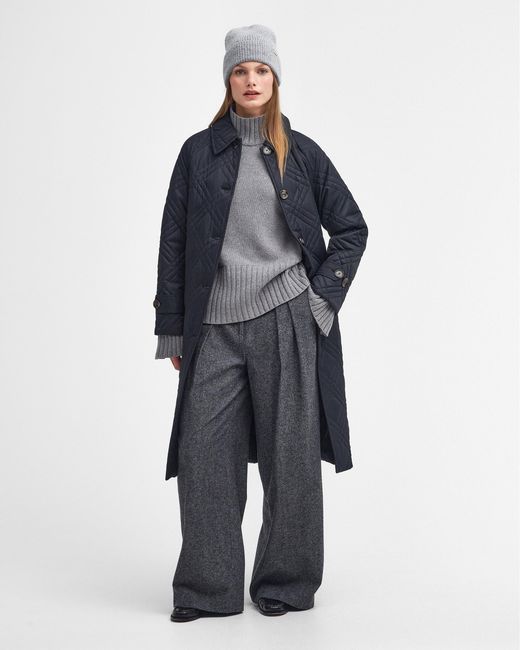 Barbour Mariah Long Quilted Trench Coat in Blue | Lyst