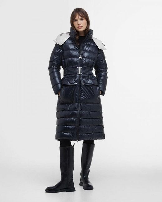 Barbour Aisha Long Puffer Jacket in Blue | Lyst