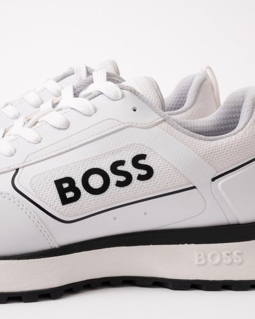 BOSS Jonah Runn Mixed-Material Trainers With Large Logo in White for ...