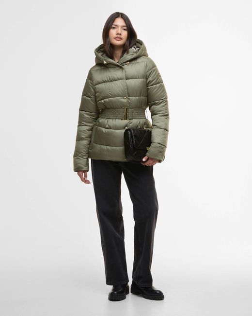 Barbour Short Track Line Puffer Jacket in Green | Lyst UK