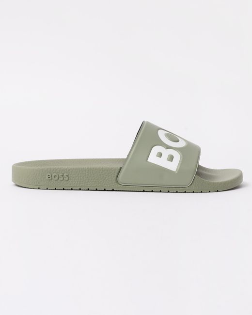 BOSS Aryeh Italian-made Slides With Large Logo Detail in Green for Men ...
