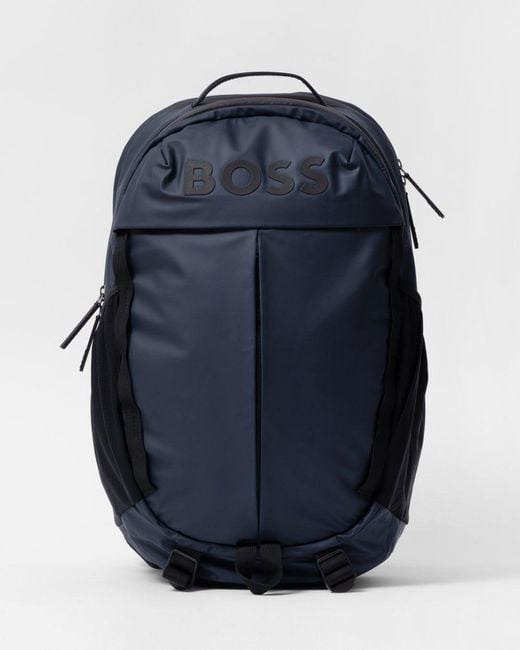 BOSS Stormy Faux Leather Backpack With Logo Details in Blue for Men | Lyst