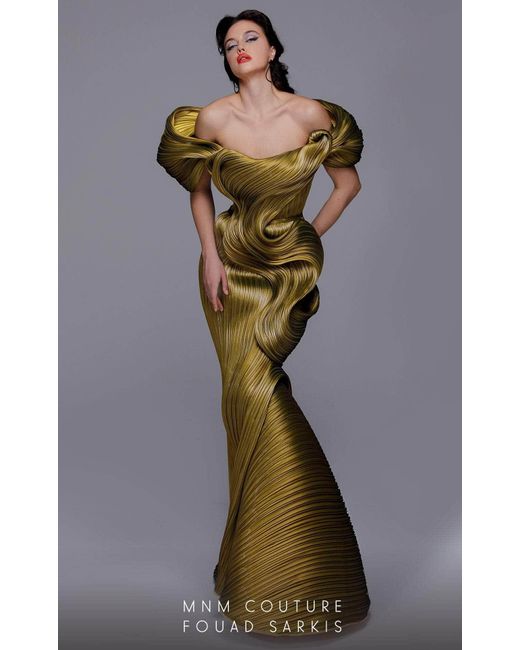 Mnm Couture 2730 Off Shoulder Pleated Evening Gown in Green | Lyst