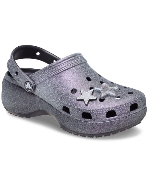 Crocs™ Classic Platform Iridescent Glitter Embellished Clog in Blue | Lyst