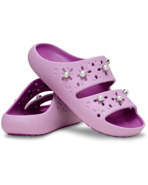 Crocs™ Classic Floral Cutout Elevated Sandal 2.0; Hydrangea in Purple ...