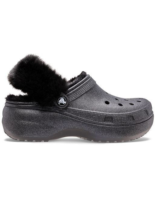 Crocs™ Classic Platform Fuzz Lined Glitter in Black | Lyst UK