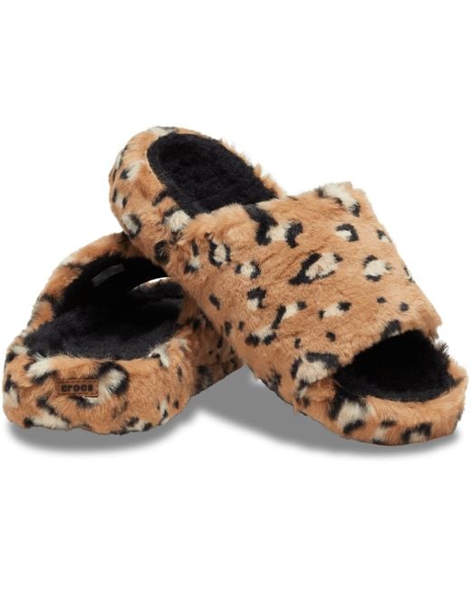 Crocs™ Classic Leopard Fur Slide; Leopard in Black | Lyst