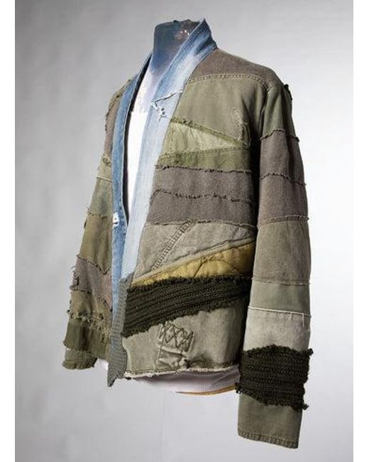 Greg Lauren Mixed Army Scrap Cropped Jacket in Gray for Men | Lyst
