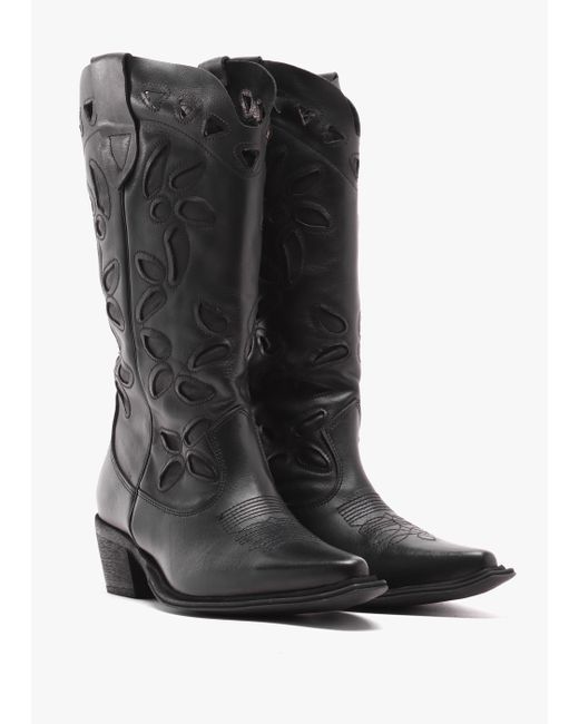 Daniel Kubra Cutout Black Leather Calf Height Cowboy Boots | Lyst
