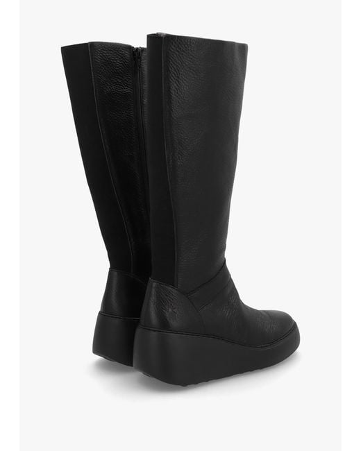 Fly London Dova Black Full Grain Leather Wedge Knee Boots | Lyst